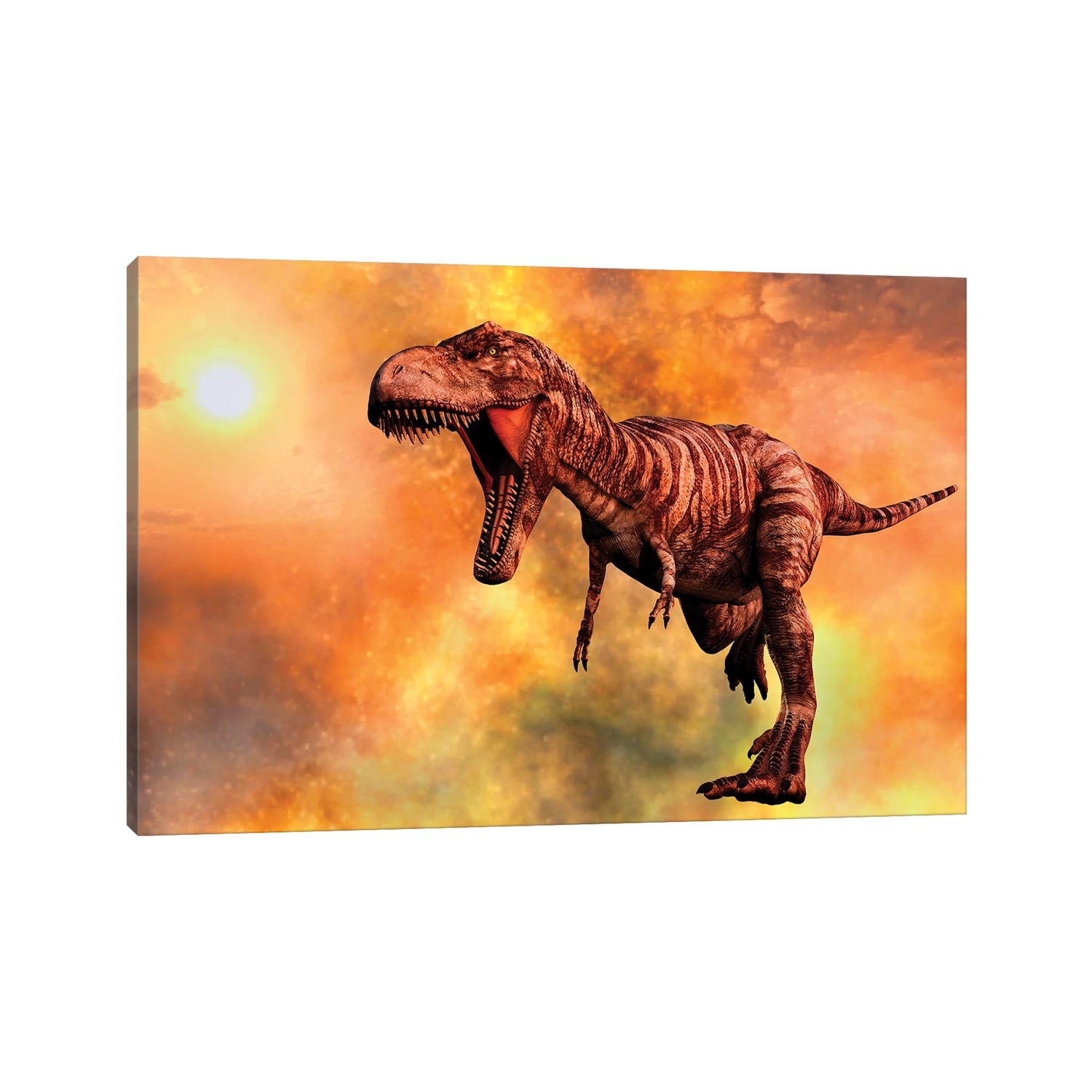 East Urban Home Tyrannosaurus Rex Running from a Deadly Fire Storm by Mark Stevenson - Wrapped ...